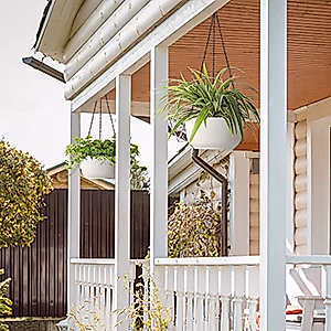 T4U Hanging Planter Self Watering 8 Inch, 2 Pack White Indoor Outdoor Hanging Plant pots, Hanging Flower Pot with Drainage Hole & Plug & Chain with 3 Hooks for Garden Home Decor