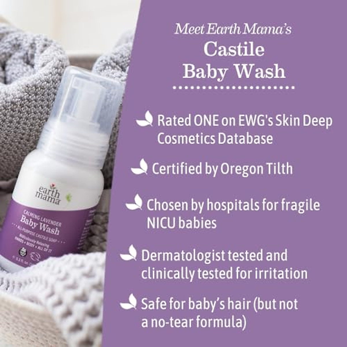 Earth Mama Calming Lavender Baby Wash Liquid Foaming Hand Soap, Organic All-Purpose Lavender Body Wash for Sensitive Skin, Castile Soap with Coconut Oil, Shea Butter, Calendula, & Aloe, 5.3 Fl Oz