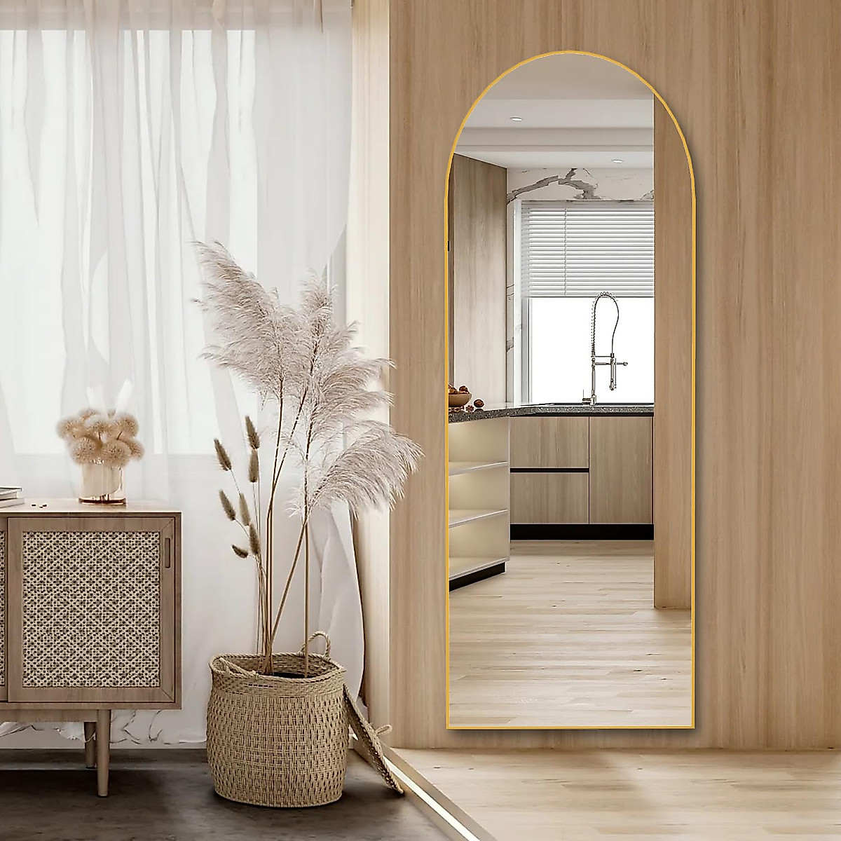 CONGUILIAO 64"x21" Full Length Mirror, Arched Floor Mirror, Full Body Mirror, Aluminum Frame Wall Mounted Mirror Dressing Mirror for Bedroom, Gold