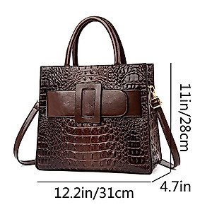 GJGJTER Vintage Top-handle Handbags Purse Satchel for Women PU Crocodile Pattern Tote Commuter Bag Crossbody Shoulder Bag-Coffee