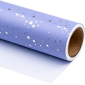WRAPAHOLIC Wrapping Paper Roll - Mini Roll - 17 Inch X 33 Feet - Stars with Silver Foil Design, Perfect for Wedding, Birthday, Holiday, Baby Shower