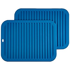 Smithcraft Trivets for Hot Dishes Pots & Pans, Silicone Hot Pads for Kitchen, 12x9 Silicone Mats for Counter, Waterproof Trivet Mat, Counter Top Pot Holders, Table Heat Resistant Mat Set 2 Blue