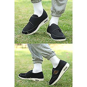 ZUMEIJIA Men's Diabetic Elderly Shoes Large Size Plus Fertilizer Widening Shoes Adjustable Foot Swelling Shoes Non-Slip Double Insole Air Cushion Bottom Walking Shoes Black 11