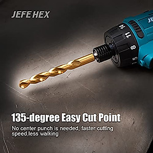 JEFE HEX 9-Piece Drill Bits Set,Hex Shank for Quick Change, Titanium HSS Twist Drill Bit Set, 135 Degree Easy Cut Split Point