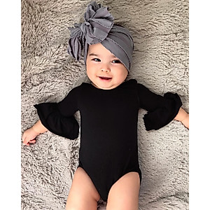 Mubineo Infant Baby Girl Basic Bell Short Sleeve Cotton Romper Bodysuit Tops Clothes (Black, 0-3 Months)