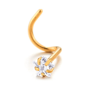 COOLSTEELANDBEYOND Gold Stainless Steel Screw Nose Rings Studs with Star Cubic Zirconia Body Jewelry Piercing
