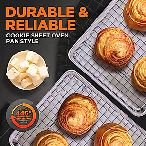 Nutrichef Non Stick Baking Sheets, Cookie Pan Aluminum Bakeware with Cooling Rack, Professional Quality Kitchen Cooking Non-Stick Bake Trays with Silver Coating Inside and Outside, 1 Pair of Pans