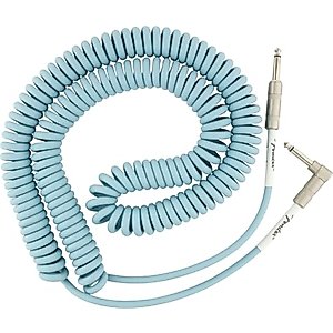 Fender Original Series Coiled Instrument Cable, Straight/Angle, Daphne Blue, 30ft