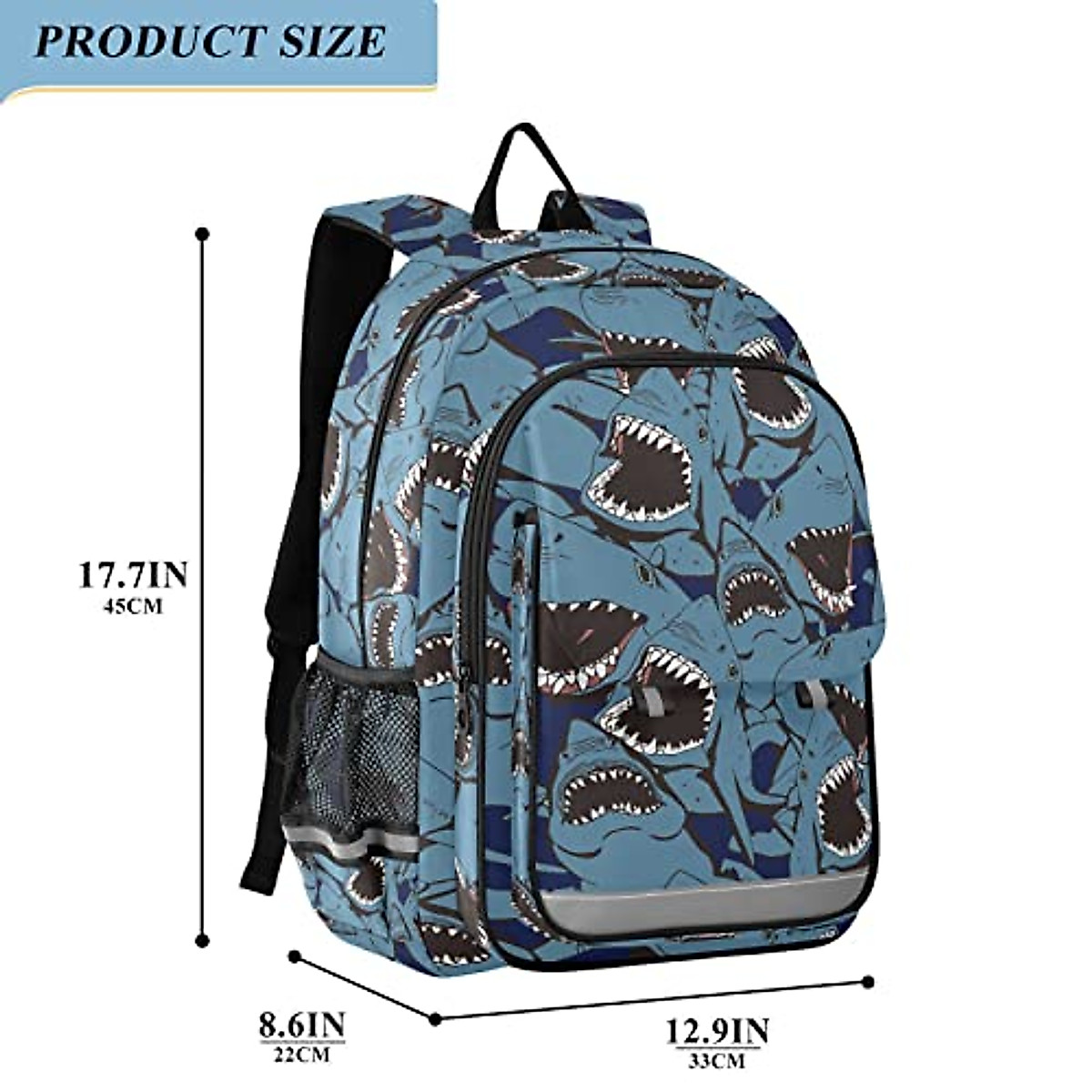 ALAZA Angry Shark Animal Print Blue Laptop Backpack Purse for Women Men Travel Bag Casual Daypack with Compartment & Multiple Pockets
