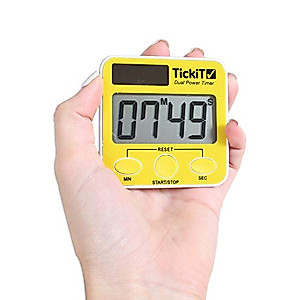 TickiT Dual Power Timers - Set of 5 - Red, Yellow, Green, Blue, White - Solar and Battery Powered Digital Timers - Includes Stand and Wall Mount Slot