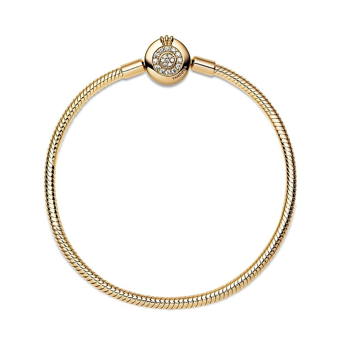 PANDORA Moments Sparkling Crown O Pavé Clasp Snake Chain Bracelet - 14k Gold-Plated Charm Bracelet for Women - Compatible Moments Charms - Cubic Zirconia Shine - 7.1"