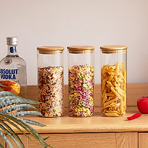 Glass Food Storage Containers 3Pcs (34oz*3), Airtight Food Jars with Bamboo Wooden Lids, Canister Set for Kitchen Counter, Pantry Organization Jar for Sugar Flour Cereal Candy Cookie Coffee Beans (34oz*3)