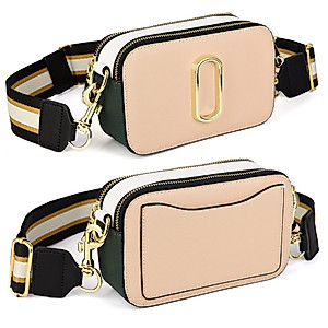 Didida Crossbody Bags, Women Snapshot Mini Purse Leather Crossbody Bag Wide Strap Shoulder Handbag Camera Clutch (Khaki)