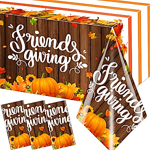 Gupesxu Friendsgiving Party Decorations - 3pcs Friendsgiving Tablecloth Fall Maple Leaves Pumpkin Friendsgiving Table Cover for Friendsgiving Autumn Fall Party Decorations Thanksgiving Party Supplies