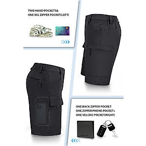 Hiauspor Men's Hiking Cargo Shorts 9"/10" Quick Dry Lightweight Waterproof for Golf Tactical Fishing Casual with 6 Pockets (Black, 38)