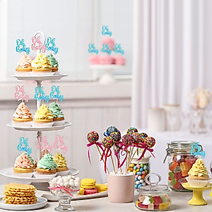 Gyufise 36Pcs Oh Baby Cupcake Toppers Pink Blue Bow Glitter Baby Shower Gender Reveal Cupcake Picks for Boy or Girl Theme Baby Shower Kids Birthday Party Cake Decorations Supplies