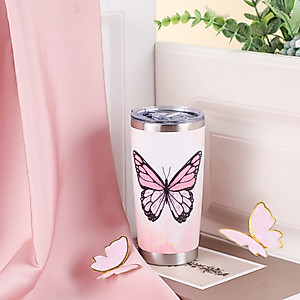 Funtery Valentine's Day Gifts 20 oz Pink Butterfly Tumbler Gifts for Women Nana Inspirational Birthday Gifts from Daughter Son Mom Gifts Mother's Day Pink Gifts Thank You for Mom Friends Wife