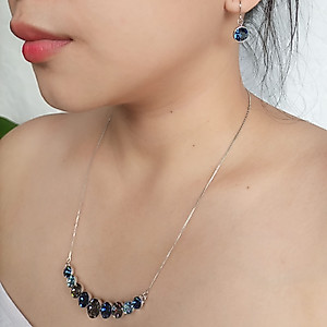 UPSERA Crystal Necklace – 9-Stone Crystal Necklace for Women with Blue Austrian Crystals – 18.7-inch with 2-inch Extender Blue Necklace – Statement Necklace for Prom, Wedding, Engagement