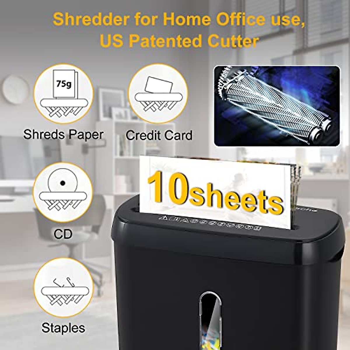 Paper Shredder, 10-Sheet Strip Cut with 3.17-Gallon Basket, P-2 Security Level, 3-Mode Design Shred CD and Credit Card, Durable&Fast with Jam Proof System, Paper Shredder for Home Office (ETL)
