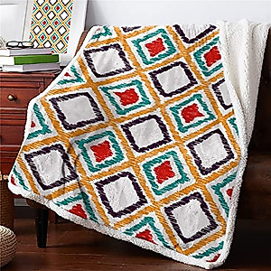 SBYLG Geometry Printed Fleece Blanket for Beds Sherpa Throw Blanket Adults Kids for Sofa Bed Cover Soft Throw Blanket (Color : D, Size : 125X200CM)