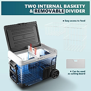 EUHOMY 12 Volt Refrigerator, 37QT(35L) Electric Cooler, Portable Freezer 12V/24V DC 110-240V AC, 12V Fridge -4℉~68℉, 12V Cooler with Wheels & 2 Baskets for Travel, Truck, Boat, Camping