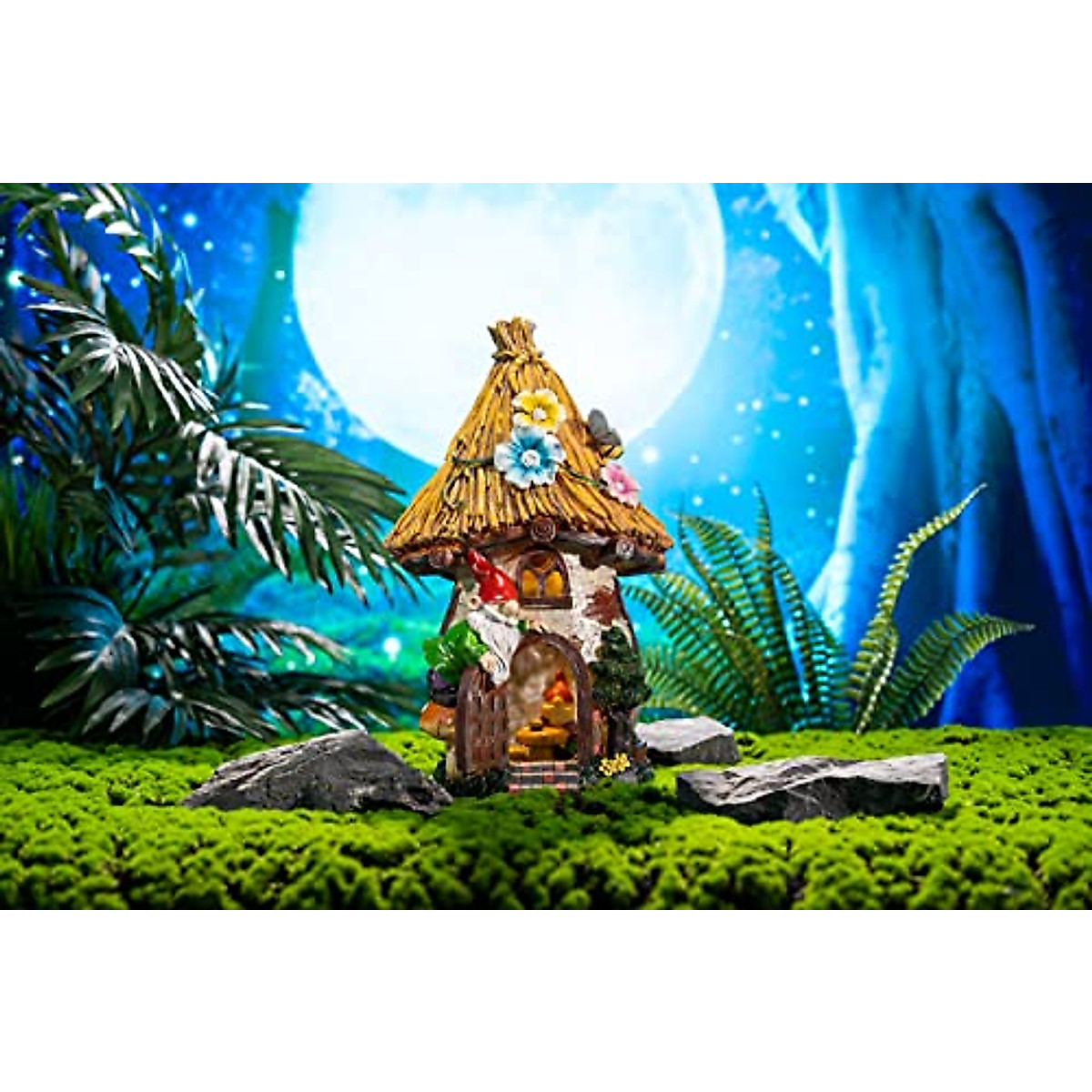 TERESA'S COLLECTIONS Gnomes House Garden Decor, Solar Fairy Garden Gnomes Outdoor Statues, Garden Gifts for Holiday Lawn Patio Yard Decorations, 12 Inch