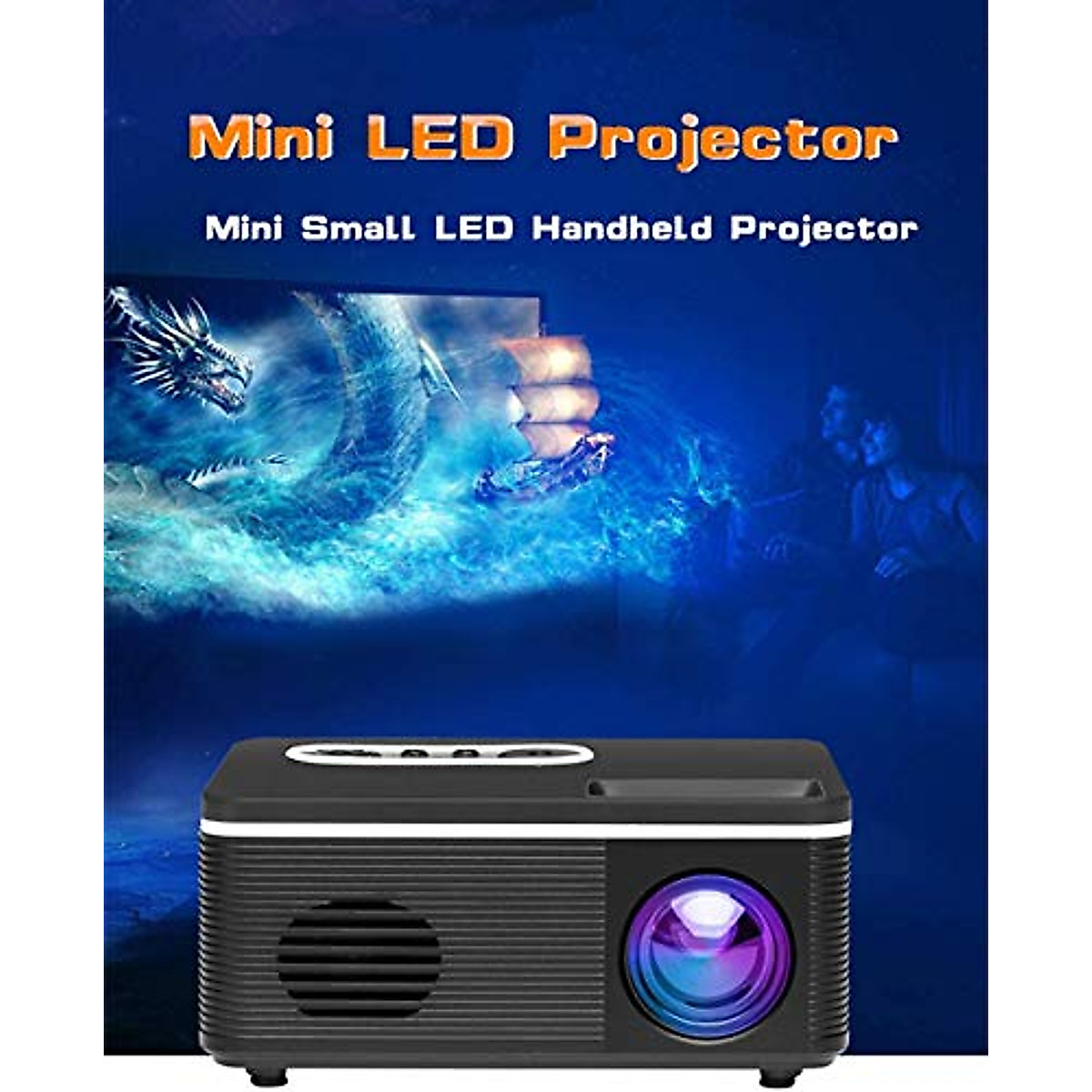 Zeta Mini HD Projector Short Throw Projector 4k 1080P AV/USB/TF/HDMI/5V-2A Portable LCD LED Beam Projector for 4:3 Screen Indoor/Outdoor