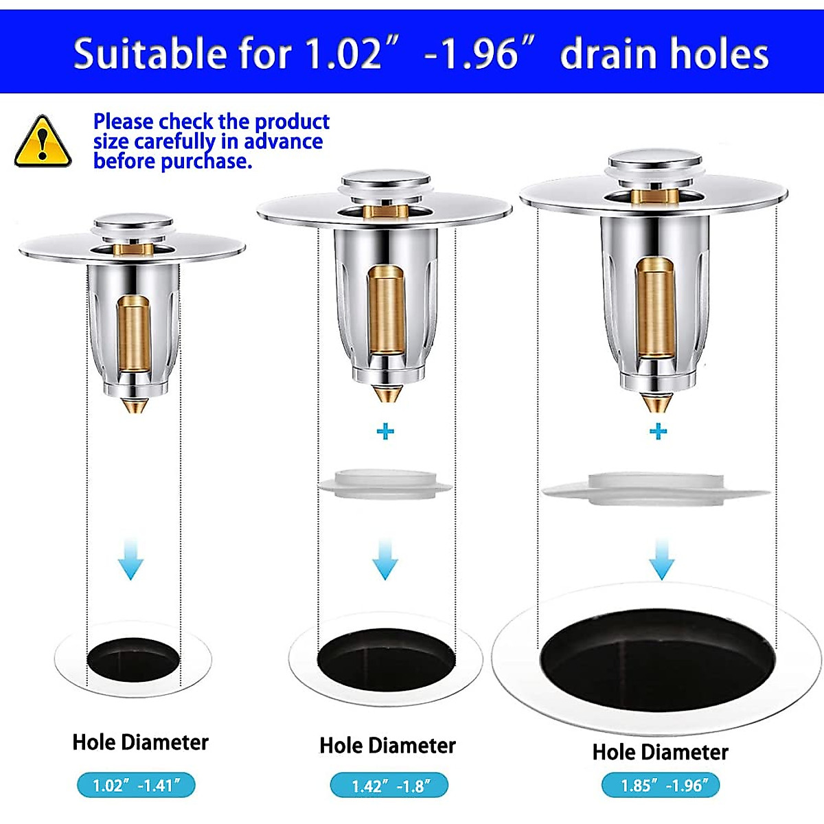 Ygapuzi Universal Bathroom Sink Stopper,Anti Clogging Pop-Up Drain Strainer with Filter Basket Sink Plug Accessories Replacement Fit for Inner Diameter 1.02-1.96 Inch Drain Holes