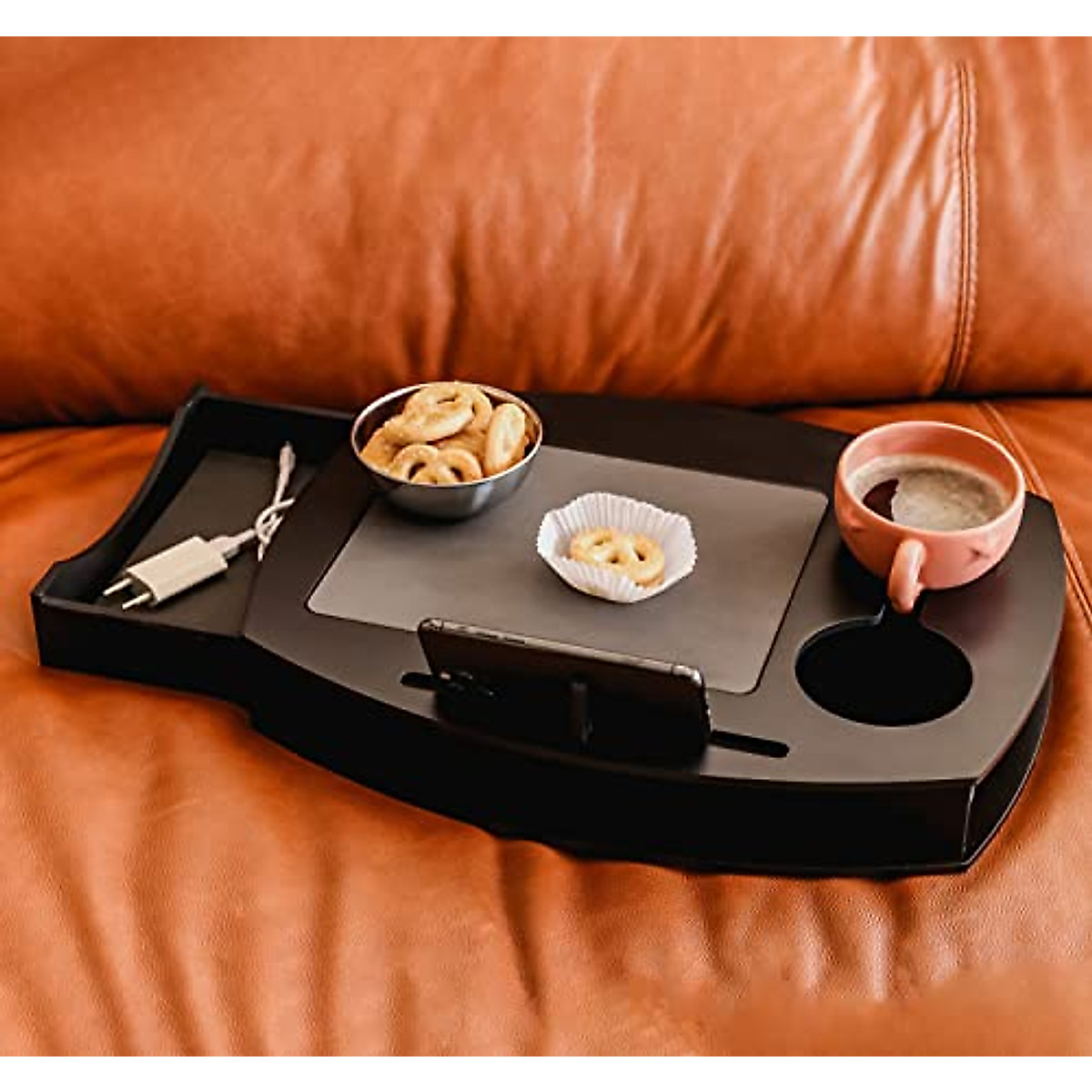Couch Tray Table and Bed Tray Table for Breakfast in Bed and Food Tray. Coffee Table Tray and Cellphone Holder. Drawer Organizer. Portable Serving Tray. (Black)