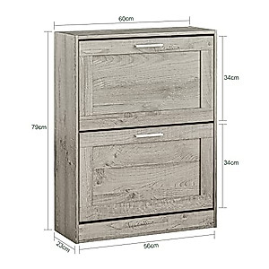 Haotian FSR137-HG, Grey 2 Drawers Shoe Cabinet Shoe Rack Shoe Storage Cupboard Organizer Unit