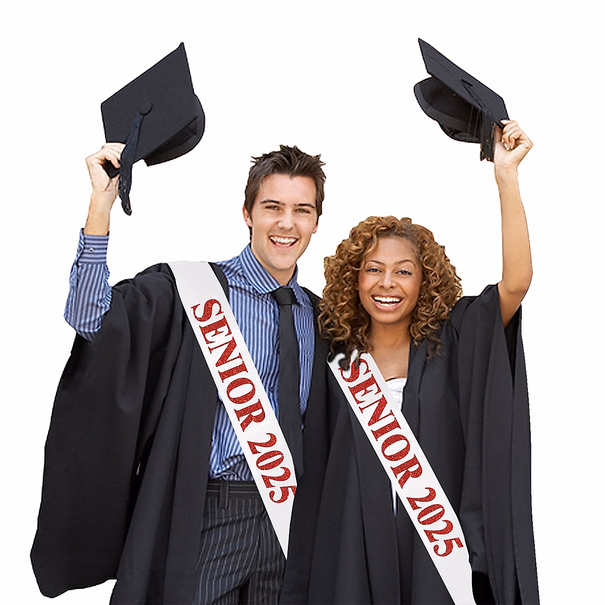 White Senior 2025 Satin Sash with Red Glitter Letters- 2025 Graduation Sash - Finally Graduated - Senior Cheer Sash - Cheerleader Sash - Competition Sash