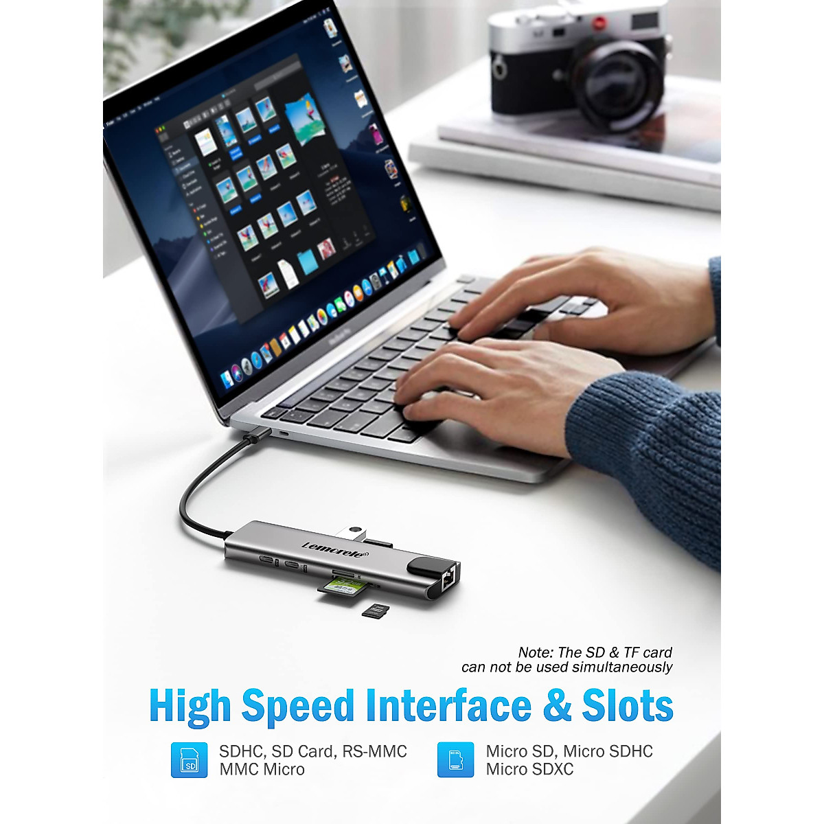 Lemorele USB C Hub Multiport Adapter 9 in 1 w/Gigabit Ethernet, 100W PD, HDMI 4K, 3 USB 2.0, 5Gbps USB C Data Port, SD/TF Card Reader, Dongle Docking Station for MacBook Lenovo HP Dell Laptops