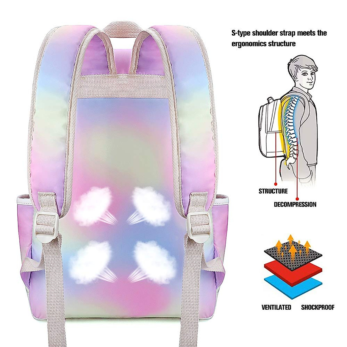 Junlion Vintage Backpack Gift for Girls Marbled School Bag College Daypack Travel Rucksack with USB Charging Port