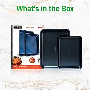 NutriChef Non-Stick Cookie Sheet Baking Pans - 2-Pc. Professional Quality Kitchen Cooking Non-Stick Bake Trays w/ Blue Diamond Coating Inside & Outside, Dishwasher Safe - NutriChef, One Size