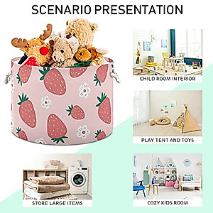 xigua Cute Strawberry (2) Large Round storage basket 20 x14 Inches Collapsible Round Storage Bin, Laundry Basket Organizer for Towels, Blanket, Toys, Clothes