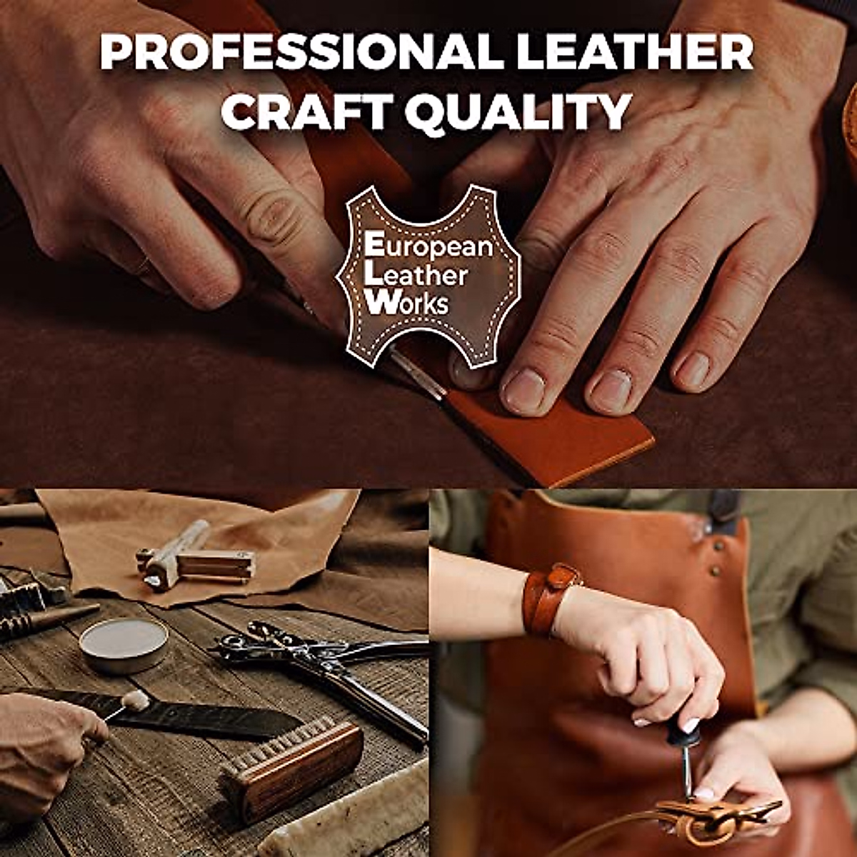 ELW Full Grain Leather Apron-2 Pouch Leather Apron, BBQ Apron, Men and Women's Apron, Kitchen, Cooking, Bartending, Workshop, Blacksmith, Gardening, One Size Fit Adjustable for Men & Women Dark Brown