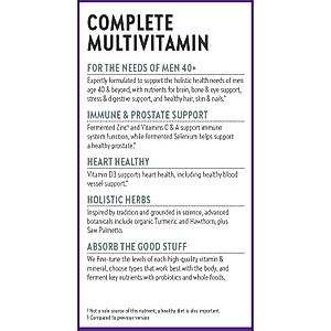 New Chapter Men's Multivitamin 40 plus for Energy, Heart, Prostate + Immune Support with Fermented Nutrients - Every Man's One Daily 40+, Made with Organic Vegetables & Herbs, Non-GMO - 72 ct