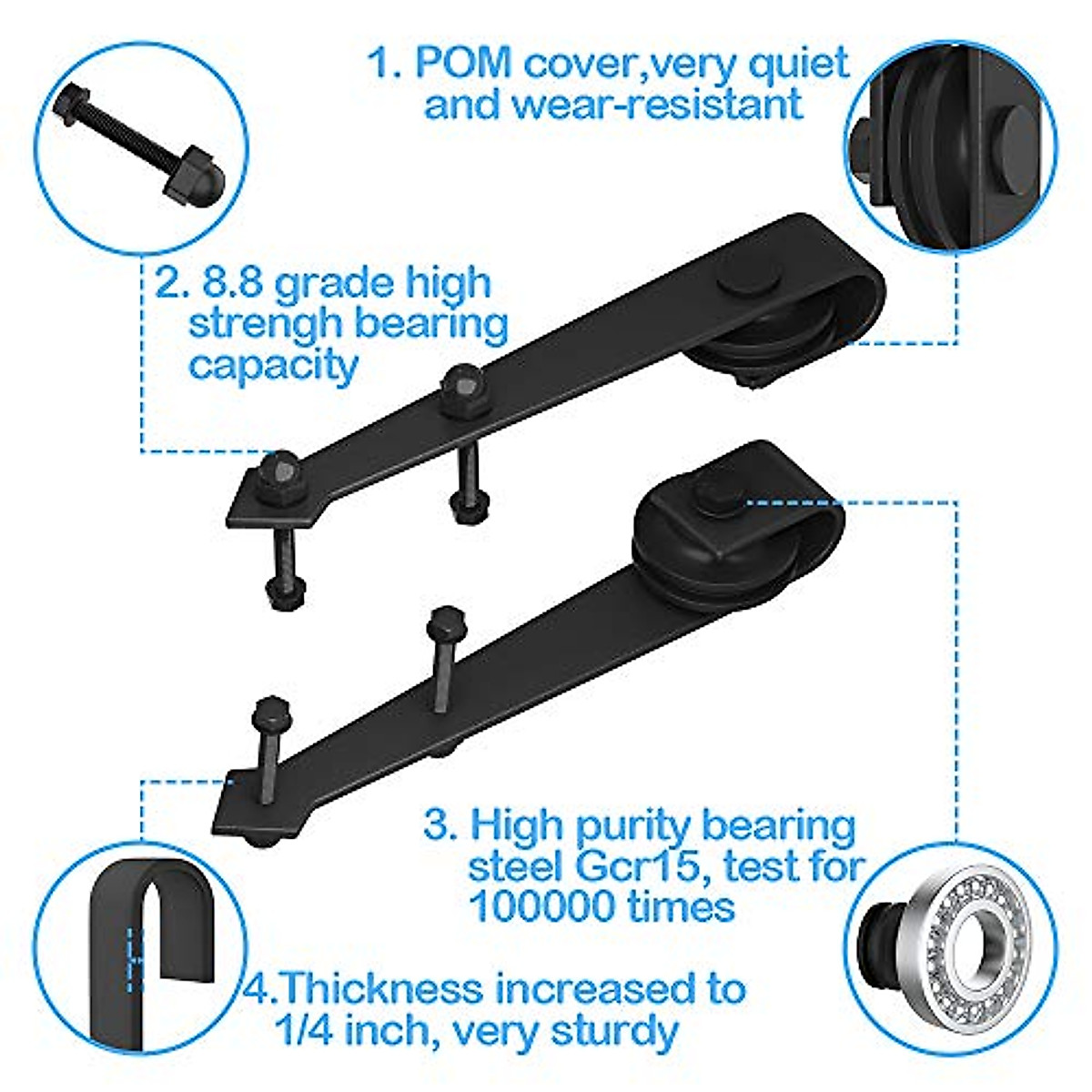 ZEKOO 8FT Bypass Barn Door Hardware Kit Double Bypass Barn Door Hardware Double Track Black Roller Hanger