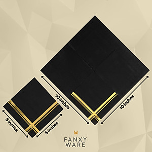 Fanxyware Gold on Black Cocktail Napkins - 100 Pack, 5" x 5", 3-Ply Paper - Style Name: Blissful Crossing