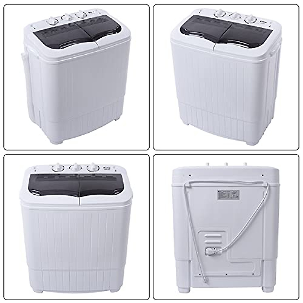 ZOKOP Portable Compact Twin Tub Washing Machine Capacity 14.3lbs 1300rpm/mins Semi-automatic Washer Laundry Machine Dryer Built-in Drain Pump Spin Cycle, Grey, 22.83inch x 14.72inch x 26.38inch