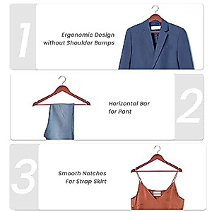 Nature Smile Wooden Suit Hangers 30 Pack Solid Wood Coat Clothes Hangers with Non Slip Bar and 360° Swivel Hook(Cherry Color)…