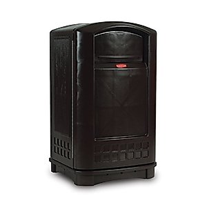 Rubbermaid Commercial Products Plaza Trash Can, 50 GAL, Black Plastic, Outdoor for Stadiums/Parks/Shopping Plazas