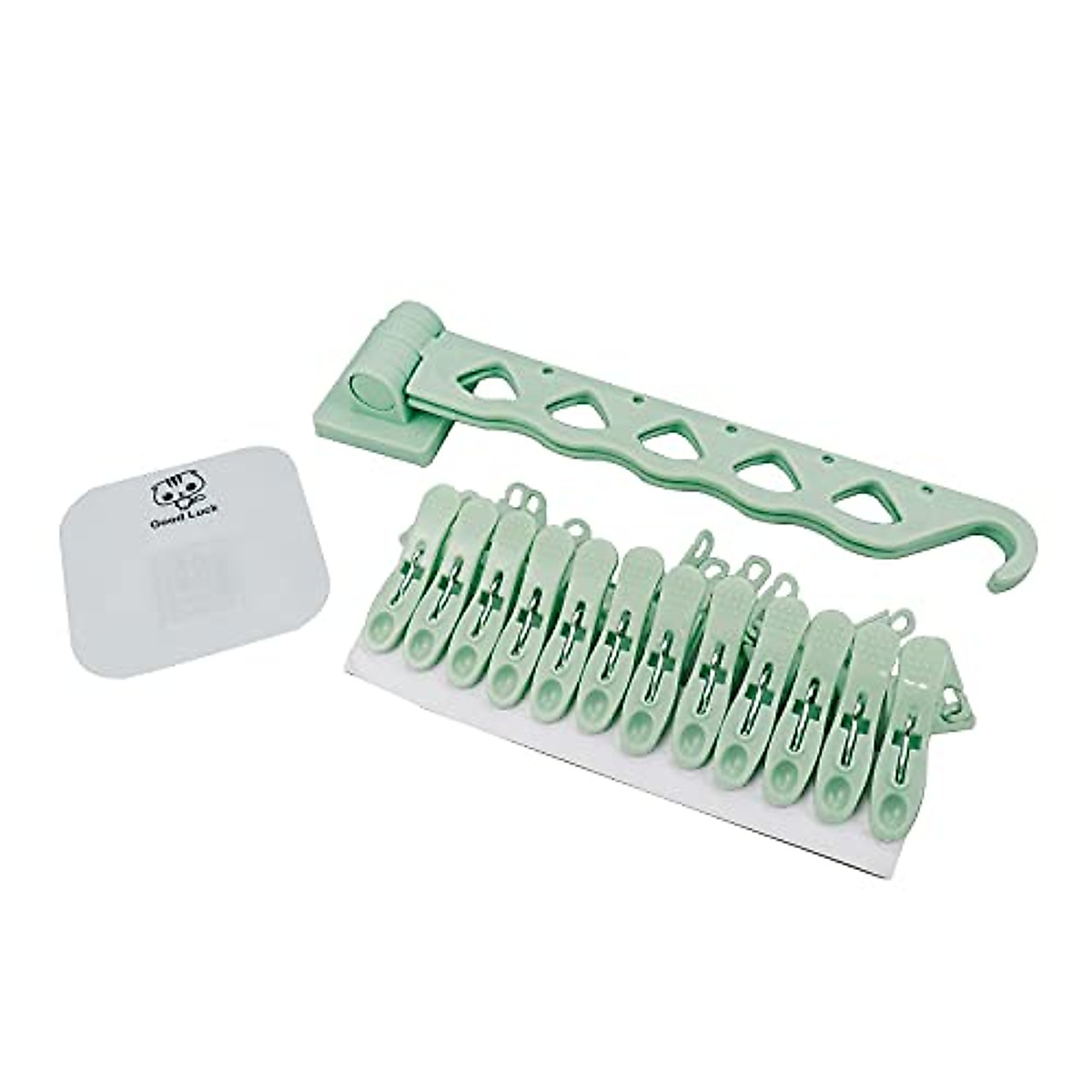 Sscon 2Packs Foldable Laundry Hanger Drying Rack, Self-Adhesive Plastic Clothespin Rack with 20 Clips(Light Green)