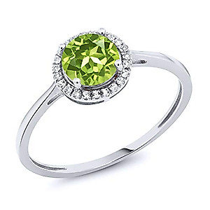 Gem Stone King 10K White Gold Gemstone Birthstone & Diamond Halo Promise Wedding Engagement Ring | Round 6MM | White Gold Ring For Women