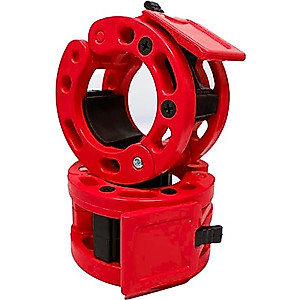 Clout Fitness Olympic Barbell Clamps Collars Quick Release Pair of Locking Weight Clips Fit 2 Inch Barbell for Weightlifting Red