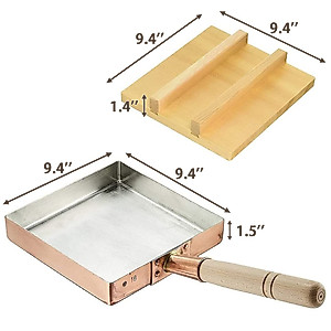 TIKUSAN Japanese Tamagoyaki Omelets Copper Pan with Wooden Lid 9.4 inch (24×24 cm) Square Type Egg Pan