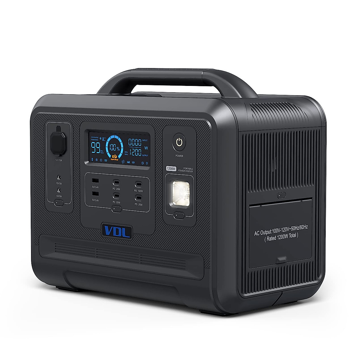 VDL Portable Power Station 1200W/960Wh Solar Generator, HS1200 LiFePO4 Battery Generator 3500 Cycles Fully Charged 1.5 Hours, 4x110V Pure Sine Wave AC Outlet for UPS, Outdoor, Camping, RV, Emergency