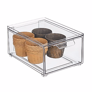 mDesign Stackable Storage Containers Box with Pull-Out Drawer - Stacking Plastic Drawers Bins for Kitchen Pantry and Cupboard, Cabinet, Counter, Island and Tables - Lumiere Collection - 2 Pack - Clear