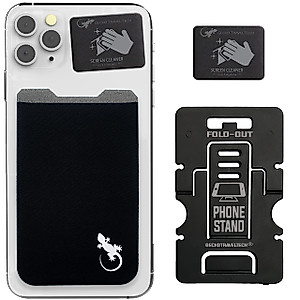 Gecko Travel Tech A Card Holder Phone Wallet Stick on - Credit Card Holders Universal to Any Cell Phone - Black/White