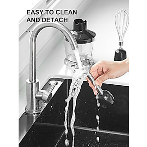 5-in-1 Hand Immersion Blender, 1000W Handheld Blender, Copper Motor Stainless Steel Blade Stick Blender, Mixing Beaker, Food Processor, Whisk, Milk Frother, for Smoothies Puree Baby Food (Black)